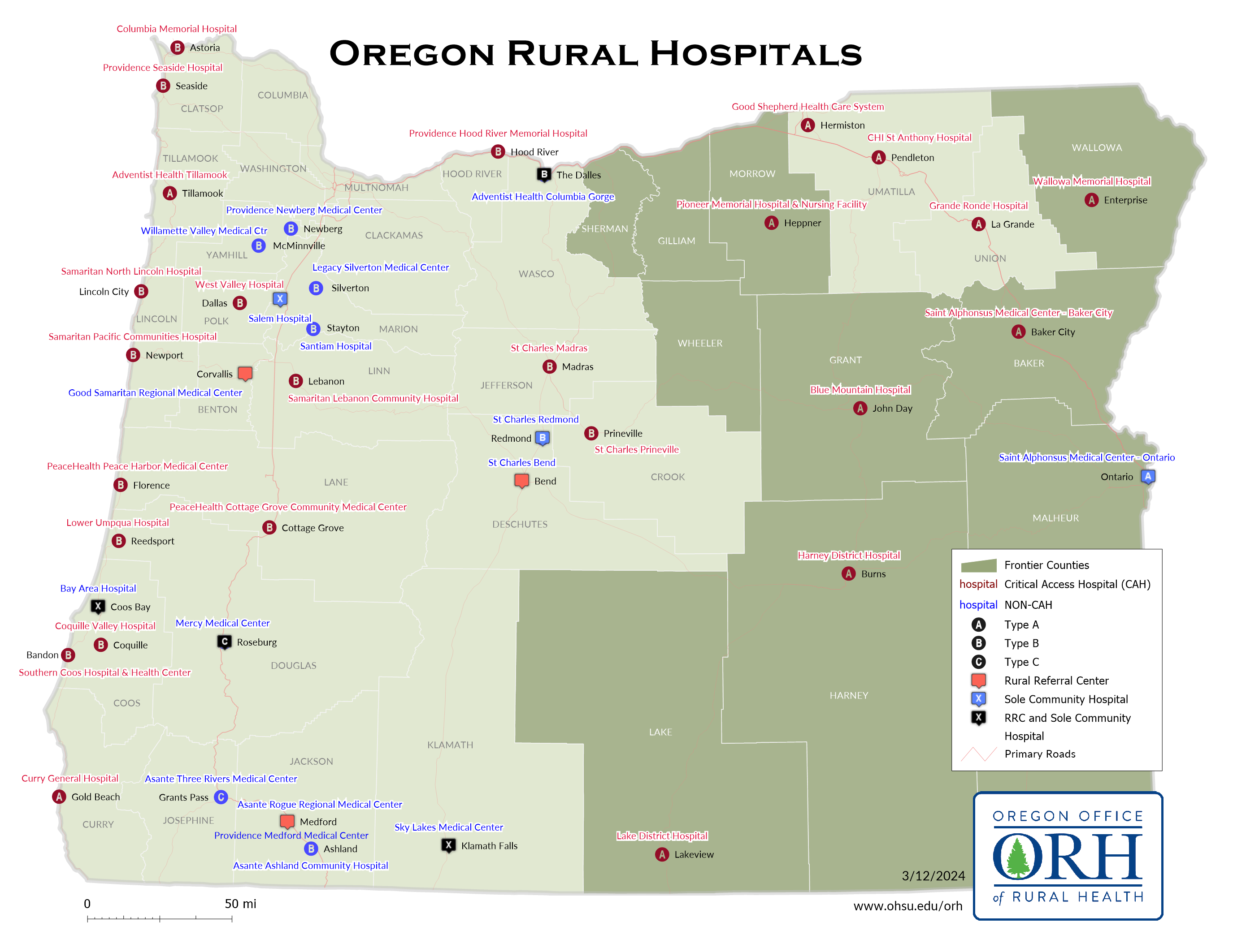 Rural Oregon Hospital Map | OHSU